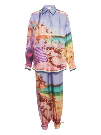 Zimmermann costume imprim&eacute; en soie - Bleu