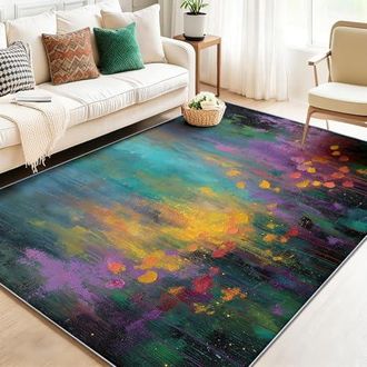 Generic Vert Fonc&eacute; Tapis Salon Petit Tapis, 160 x 230 cm Paillasson Interieur Entree Antid&eacute;rapant, Abstrait Plantes Jardin Tie-Dye Decoration Maison Grand Car