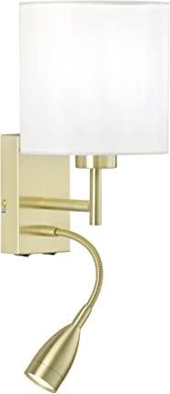 Fischer & Honsel Wandleuchte Dreamer mit LED Lesearm, Klassische Wandbeleuchtung mit Stoffschirm, 1xE27, Metall & Chintz, Weiß & Messingfarben, 16x28cm, 30312, Messing