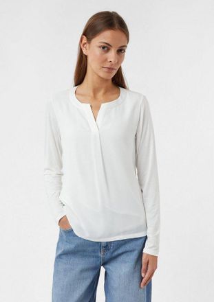 Comma Langarmshirt T-Shirt Bluse aus Viskose-Cr&ecirc;pe