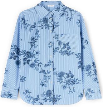 Motivi Femme, Blouses et Chemises, Bleu, Taille: 44 FR Chemise oversize &agrave; rayures et imprim&eacute; floral