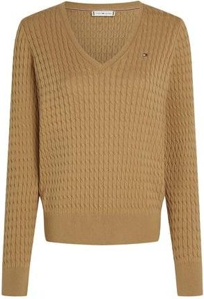 Tommy Hilfiger Baumwollpullover mit V-Ausschnitt in Beige
