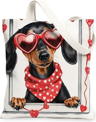 Generic Sac fourre-tout en toile motif teckel pour faire du shopping, 33 x 38,1 cm, sac &agrave; bandouli&egrave;re r&eacute;utilisable pour femme, peinture danimaux domestiques, 