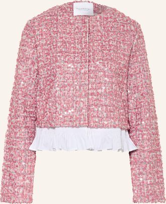 Rich & Royal Kastenjacke Aus Tweed Mit Pailletten Und R&uuml;schen rot