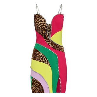 Philipp Plein Femme, Robes, Multicolore, Taille: 42 FR Satin Mini Dress Rainbow Patchwork