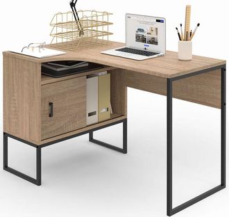 IDMarket Idmarket - Bureau dangle rob façon hêtre et noir niche de rangement et porte design industriel