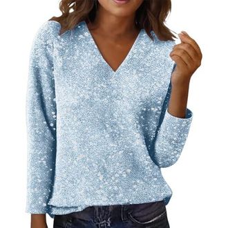 Generic Hauts scintillants pour femme - Chemises &agrave; manches longues - Col en V - T-shirts tendance &agrave; paillettes - Haut &agrave; paillettes - Grande taille - T-shirt d