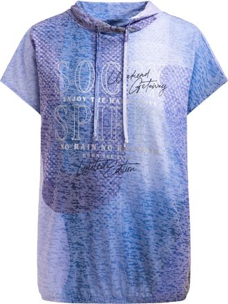 soccx Damen Ärmelloses Ausbrenner-Shirt mit Kragen und All Over Print River Blue, XXXL