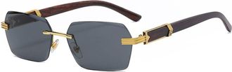 Generic Sonnenbrille Randlos Eckig Sonnenbrille Herren Randlos Gradient Sonnenbrille Damenmode Retro Holz (Farbe: Schwarz)