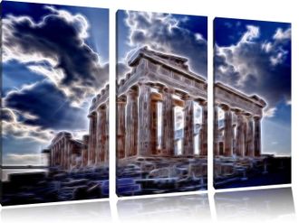 Pixxprint Akropolis in Athen Neon Lights Effekt, Leinwandbild 3 Teilig, Gesamtma&szlig;: 120x80cm, Wandbild, Dekoration, fertig gespannt, Kein Poster