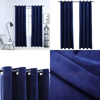 vidaXL Verdunkelungsvorh&auml;nge mit &Ouml;sen 2 Stk. Samt Dunkelblau 140x245cm - Dunkelblaue Vorh&auml;nge - Samtvorh&auml;nge - Wohnzimmerschmuck - Schlafzimmereinrichtung