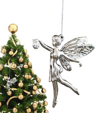 Generic Silberner Weihnachtsschmuck, Weihnachtsbaumschmuck, Weihnachtsdekoration, gl&auml;nzend, niedlich, Elch, Fee, Schneeflocke, Weihnachtsbaum, Anh&auml;nger f&uuml;r un