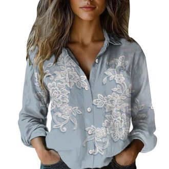 Generico Chemise Femme d&Eacute;t&eacute; D&eacute;contract&eacute; &agrave; Manches Longues Blouse Coton Et Lin Curvy Respirant Chemisier Col en V L&eacute;ger T Shirt Vintage Fantaisie avec Boutons C