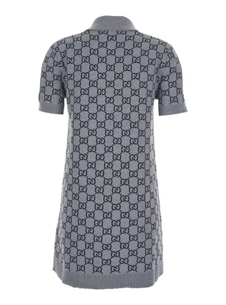 Gucci Womens Grey Dress With Wide Collar And Gg Motif Wool