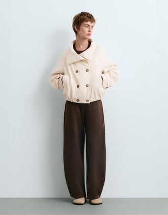 Oysho pantalon cocon taille haute effet n&eacute;opr&egrave;ne marron
