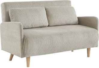 Sweeek Canapé Convertible en Velours côtelé - Panam - 2 Places scandinave. Pieds Bois. Beige/Greige. Banquette. Dossier inclinable