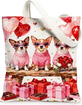 Generic Sacs fourre-tout r&eacute;utilisables en toile pour la Saint Valentin, motif animal mignon, sacs d&eacute;picerie, l&eacute;gers et lavables, p&ecirc;che, 13x15 Inch