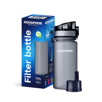 Aquaphor City | Kleine Trinkflasche mit Wasserfilter 350 ml Grau | Kompakt, leicht & BPA-frei | F&uuml;r Kinder und unterwegs geeignet | Filterflasche mit Aktivkohl