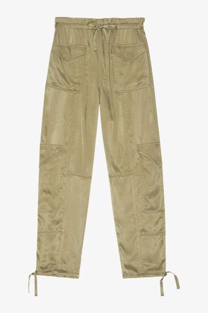 Ganni Pantalon en satin lav&eacute; Vert LENZING ECOVERO - Taille 38 - Pour Femme