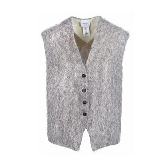Alysi Femme, Vestes, Beige, Taille: 38 FR Gilet Frange Pois