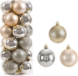 Generic Weihnachtskugeln, weihnachtsbaumkugeln 24 st&uuml;cke Weihnachten Ball Ornamente Kunststoff Einfarbig Ausgesetzt Flitter Baum H&auml;ngen Party Hochzeit(8cm,Cha