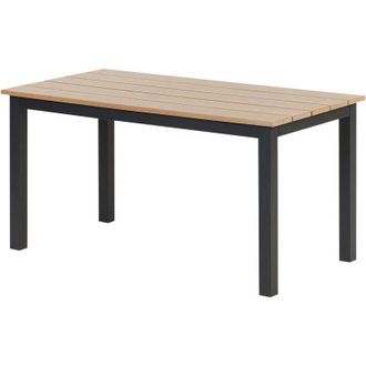 Beliani Table Basse de Jardin Bois Plastique 96 x 52 cm Ext&eacute;rieur Cadre Noir Bois Clair Messina