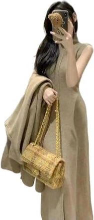 Generic NYSBH Cardigan tricot&eacute; sans manches robe col roul&eacute; deux pi&egrave;ces pour femme automne hiver chaud pull manteau ensemble, Combinaison kaki, L