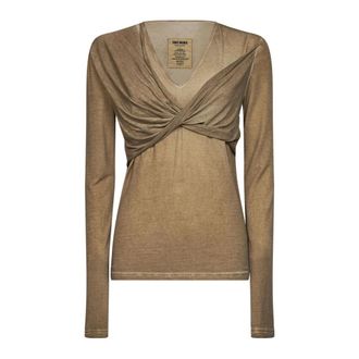 Uma Wang UMA Wang, Femme, Tops, Brun, Taille: 38 FR Pull &agrave; col V avec panneau torsad&eacute;