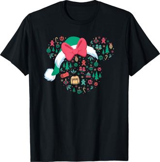Disney Minnie Mouse Head Icon Christmas Holiday Santa Hat T-Shirt
