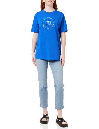Jack & Jones Jack & Jones Damen JJXX JXBEA SS RELAXED VINT TEE NOOS T-Shirt, Blue Iolite/Detail:BRIGHT WHITE PRINT CALI 7, XS
