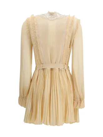 Self Portrait Womens Dress Pleated Georgette Mini Tan Viscose