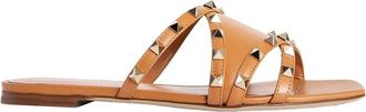 Valentino Garavani Femme, Chaussures, Brun, Taille: 36 1/2 EU Sandales Chic en Cuir Clouté