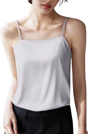 Generic Hauts d&eacute;t&eacute; tendance - Chemisier en satin &agrave; &eacute;paules d&eacute;nud&eacute;es - Grande taille - Haut &agrave; bretelles spaghetti - Coupe ample - Respirant - L&eacute;ger - Couche de