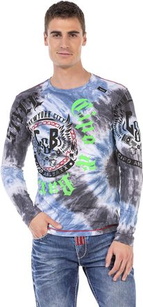 Cipo & Baxx Herren Sweatshirt CL476 Blau - Stylischer Pullover im Modernen Streetwear Look mit Rundhals & Print - Bequemer Sweater f&uuml;r Alltag, Freizeit & Party - 