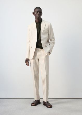 Mango Pantalon costume Amalfi 100 % lin slim-fit &eacute;cru - Homme - 38 - MANGO MAN