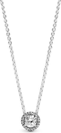 Pandora Damen Halskette mit Rundem Funkelndem Strahlenkranz aus Sterling Silber und Zirkonia Steinchen - 45cm Länge