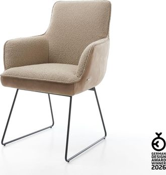 DELIFE Esszimmerstuhl Heira-Flex mit Armlehnen Materialmix Schlamm Kufengestell Schwarz Taschenfederkern, Esszimmerst&uuml;hle