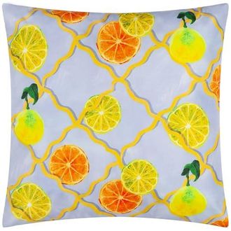 furn. Wylder Citrus Trellis Bedrucktes Outdoor-Kissen mit Polyesterf&uuml;llung - Blau - 45 x 45 cm