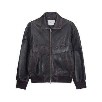 Dunst Stehkragen Leder Blouson - - Jackets - Herren - Braun - M