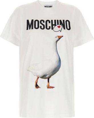 Moschino Femme, Tops, Blanc, Taille: 36 FR Logo Embroidery T-Shirt