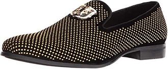 Stacy Adams Mens Swagger Studded Ornament Slip-on Driving Style Loafer, Black/Gold, 9.5 M US
