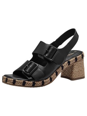 Tamaris Damen Sandalen mit Absatz Leder Blockabsatz Sommer; BLACK/schwarz; 39 EU