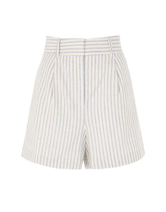8 by YOOX STRIPED LINEN HIGH-WAIST PLEATED SHORT