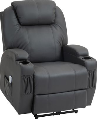 HOMCOM Fernsehsessel Elektrisch Relaxsessel mit Liegefunktion Aufstehhilfe Massage Massagesessel mit verstellbar R&uuml;ckenlehne Seitentasche Getr&auml;nkehalter TV S