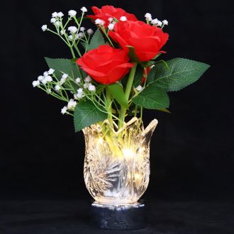 DOITOOL LED Rosenblume Nachtlicht mit Warmwei&szlig;em LED licht in Glasvase Dekorative Tischlampe f&uuml;r Schlafzimmer Kinderzimmer Wohnraum Romantische Atmosph&auml;re Bat