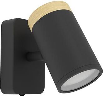 Eglo Spot Wandlampe Consuma, Leselampe mit flexiblem Stahler, Wandleuchte f&uuml;r Wohnzimmer und Badezimmer, Wandstrahler aus Holz und Stahl in Schwarz, GU10 F