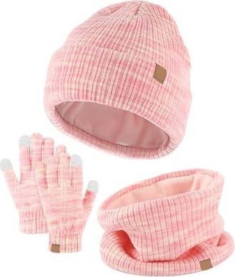 Generic Ensemble écharpe et bonnet dhiver pour homme 3 enfants - Ensemble de gants tricotés pour tout-petits - Moufles pour écran tactile - Cache-cou pour gar