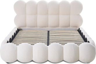 Maison Aubertin Lit coffre Meg&egrave;ve laine boucl&eacute;e blanc 140x190 cm