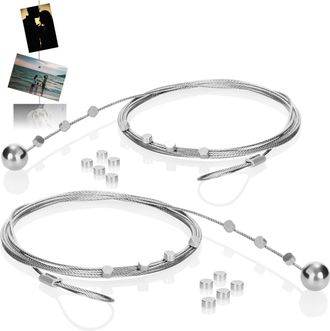 Com-Four 2er-Set Fotodrahtseil mit 24 Magneten, circa 200 cm x 1,2 mm, aus Metall - Fotodraht mit Magneten zum Aufhängen von Fotos (02 Stück)