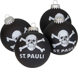 FC St. Pauli Hängende Christbaumkugeln 4er Pack (One Size, schwarzer Totenkopf, Glas, Hängend, Gothic/Punk, 4 Stück, Schwarz, FC. St. Pauli Totenkopf, Weihnachten,